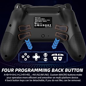 arVin Wireless Gaming Controller for iPhone/iOS/Android/PC/Steam/Switch Controllers Bluetooth Gamepad Joystick with 4 Back Button/Turbo/6-Axis Gyro/Dual Motors/RGB Light/Phone Holder/1200mAh Battery