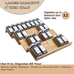 Angimio Bamboo Spice Rack Drawer Organizer - 8 Pieces Set- 7" Wide Per Piece - Combine Pieces Into 14" Wide Rack (7" or 14")