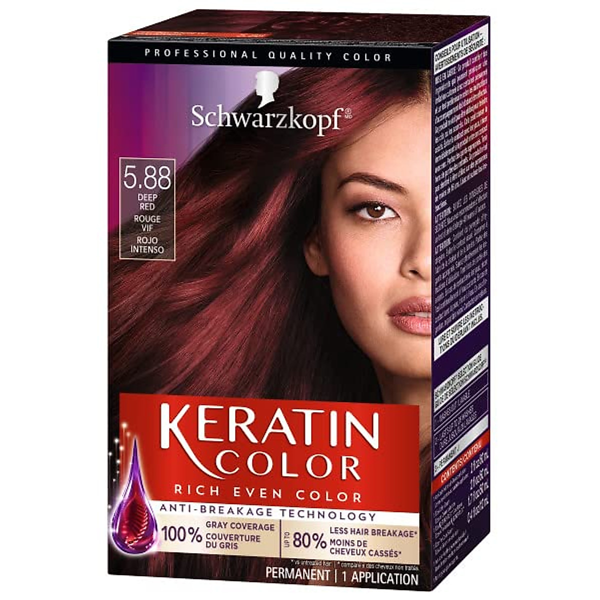 Schwarzkopf Keratin Color Permanent Hair Color Cream, 5.88 Deep Red, 1 Kit