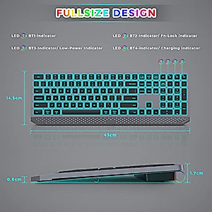 Backlit Bluetooth Keyboard Multiple Devices, Full Size Multi-Device Slim Rechargeable Bluetooth 5.1 Keyboard for Windows Mac OS Android, Backlit Wireless Keyboard for Laptop, Tablet, iPad, iPhone