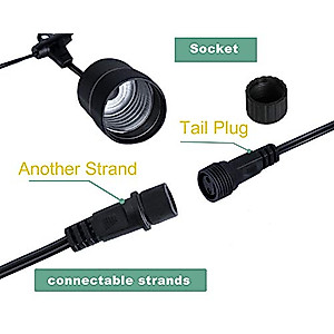 60ft Cool White LED Outdoor String Lights, Waterproof Festoon Light, 20 x Hanging Sockets with Shatterproof Light Bulbs for Backyard Garden Patio Pergola Gazebo Bistro Christmas Tree Wedding Party