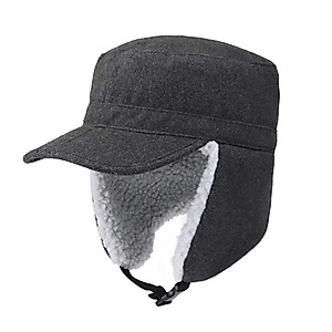 Home Prefer Mens Warm Winter Hats with Visor Windproof Earflap Skull Cap Military Cap Dark Gray