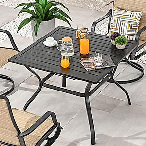 PatioFestival Patio Dining Set 5 Pieces Metal Outdoor Furniture Sets Outside Square Table Swivel Rocker Chairs with All Weather Frame (Beige)