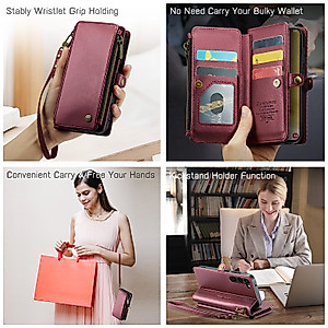 Defencase for Samsung Galaxy S23 Case, 【RFID Blocking】 for Galaxy S23 Case Wallet for Women Men with Card Holder, Durable Leather Magnetic Flip Strap Phone Case for Samsung S23 6.1", Purple Red