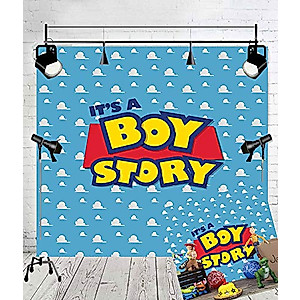 Art Studio It's a Boy Story Backdrop Birthday Party Theme Photo Background Blue Sky White Clouds Photography Backdrops Baby Shower Kids Hero Photo Booth Studio Props Vinyl 6x6ft