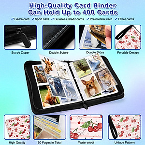 400 Pockets Card Binder, 4-Pocket Trading Card Binder Album Holder Storage Book for Game Cards with 50 Removeable Sleeves, Ideal Baseball Binder Fit 400 Cards, Gift for Kids Adults