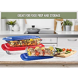 Bovado Glass Bakeware Set + BPA-Free Lids (1QT + 2.2QT + 3QT) | 3 Baking Dishes + Lids | Premium Rectangular Glass Baking Dishes for Casseroles, Lasagna, Leftovers & Cooking | Essential Kitchen Items