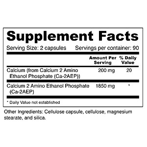 Calcium AEP for Nerves, Cell Membranes (925mg Ca-2-AEP Per Capsule, 180 Capsules)