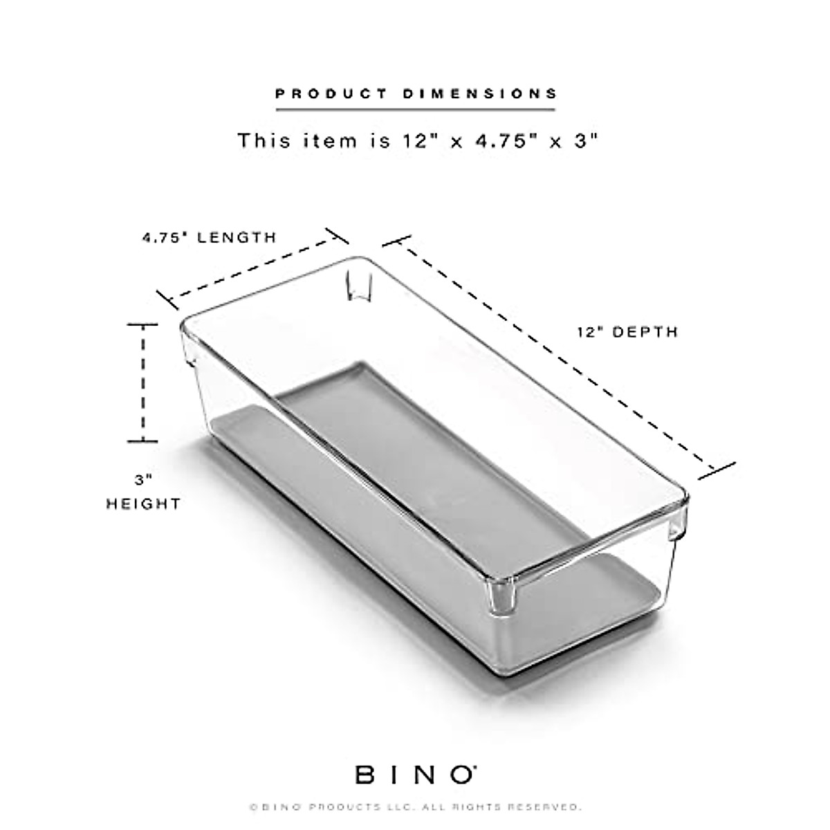 BINO | Oblong Plastic Drawer Organizer Bins, Light Grey- 2 Pack | THE ARTISAN+ | Multi-Use Organizer Bins | Soft-Grip Lining and Non-Slip Rubber Feet | Desk Drawer Organizer | Clear Vanity Organizer