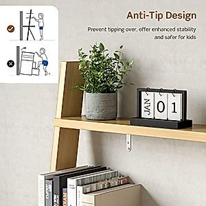 Tangkula Ladder Desk with Countertop & Drawer, Freestanding 2-Tier Ladder Shelf Desk, Modern Computer Desk Laptop Table with Storage Bookshelf, Anti-Toppling Device (Natural)