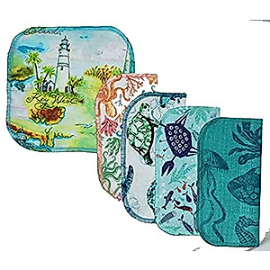 2 Ply Printed Flannel 8x8 Inches Set of 5 Sea Lovers