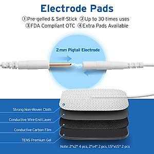 Etekcity TENS Unit Replacement Pads Electrodes for Back Pain Relief, Self-Adhesive & Gel Free for Electrotherapy White (Pack of 16)