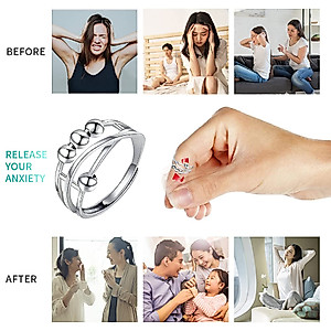 JIABA Silver Anti Anxiety Ring With Spinner Bead Relief Fidget Rings for Anxiety for Women Men Adjustable Stacking Worry Ring Rotate Rings (A)