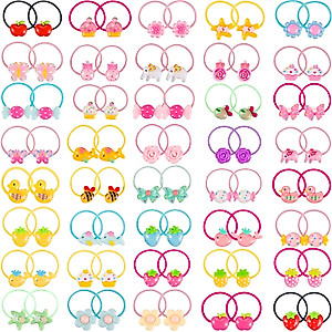 80 Pieces (40 Pairs) Girls Cartoon Elastic Hair Ties Head Hair Tie Bands Ropes Girls Ponytail Holders