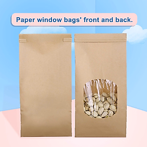 BagDream Bakery Bags with Window 50Pcs 4.5x2.36x9.6 Inches Kraft Brown Paper Bags with Window, Tin Tie Tab Lock, for Bakery, Cookie, Coffee Bean, Party Favor, Snack
