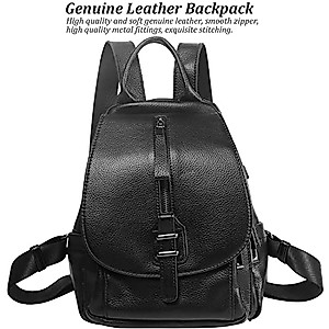 Roxie Genuine Leather Backpack Purse Medium Size Casual Daypack Fashion Satchel Convertible Shoulder Bag for Women Black 12 Inch