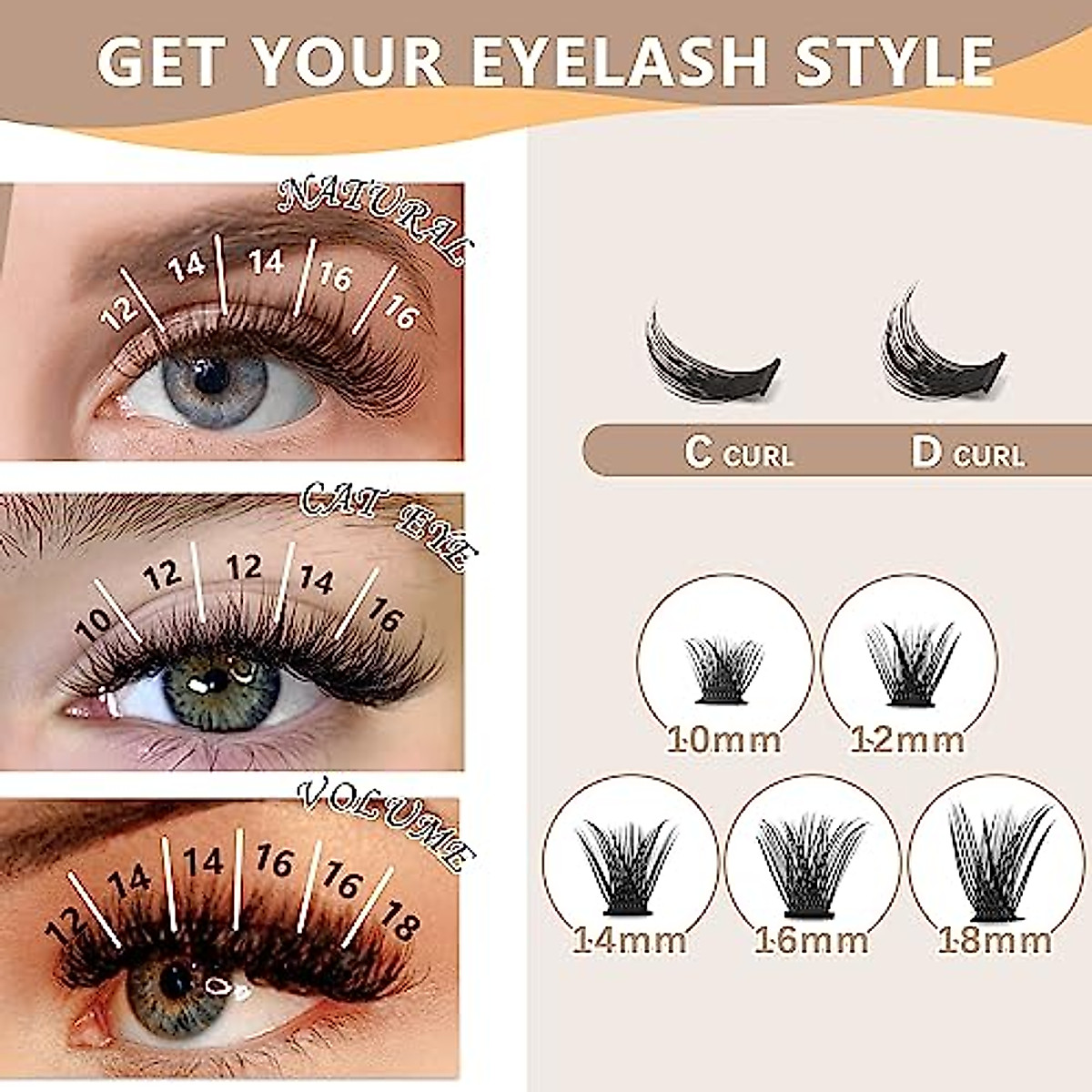 JIIVER Lash Clusters, 168pcs Eyelash Clusters D Curl Cluster Lashes Wisps, DIY Lash Extensions10-12-14-16-18mm, Volume Cluster Lashes that Look Like Extensions(JV09+18, D Mix)