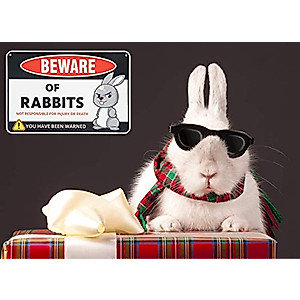 Venicor Beware of Rabbit Sign Decor - 8 x 12 Inches - Aluminum - Bunny Rabbit Decorations Accessories Gifts Supplies Stickers Stuff