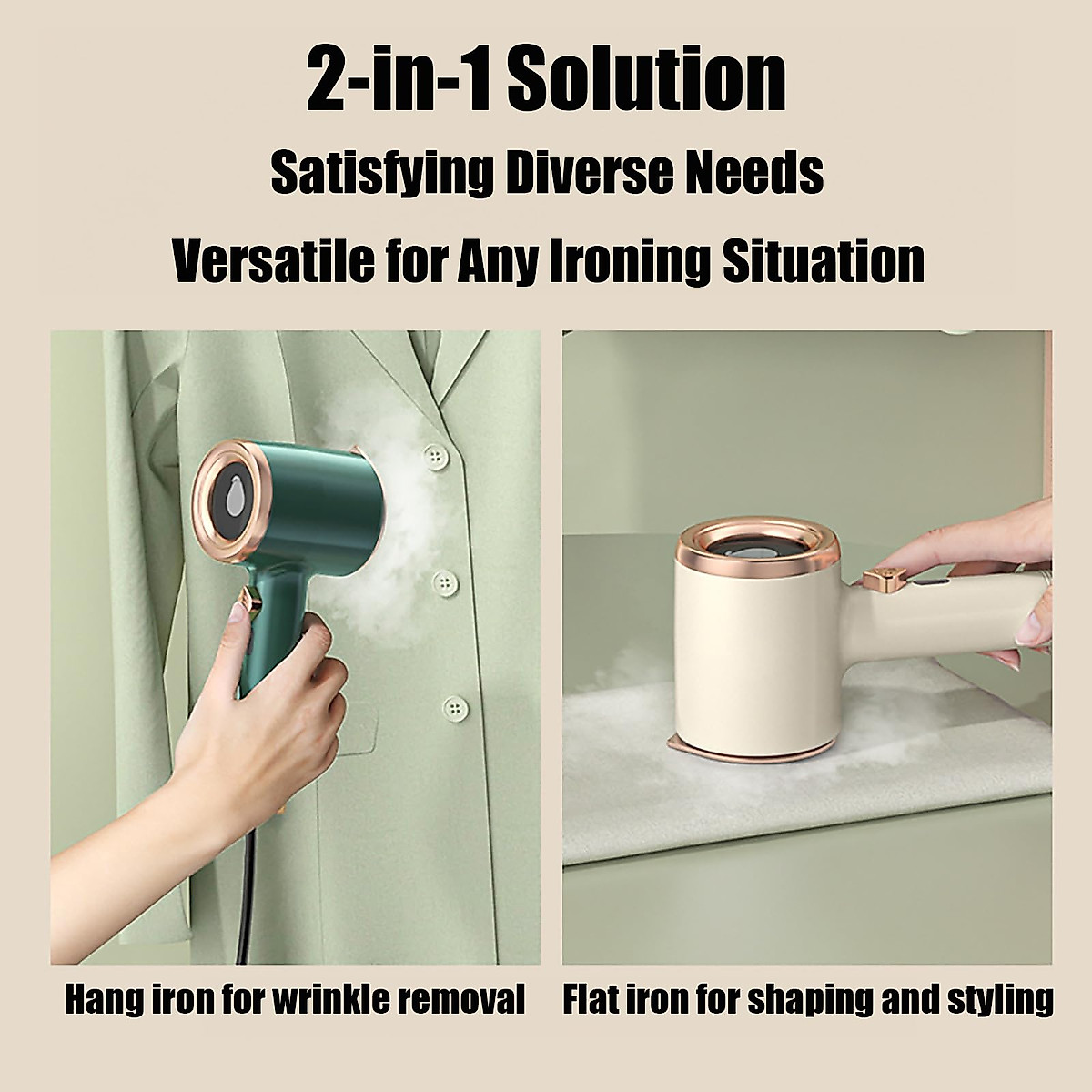 Portable Mini Ironing Machine, Travel Mini Steam Iron, Handheld Mini Ironing Machine for Clothes, Fast Preheating Steam Dry Ironing for Home and Travel (Beige)