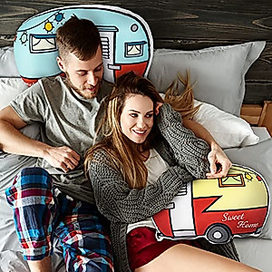 Retro Travel Trailer Shaped Throw Pillow 2Pcs, Decorative Throw Pillow for Couch Sofa Living Room Home Decor for Camper RV Lovers,Christmas/Mother's/Father's/Thanksgiving/Valentine's Day/Birthday Gift