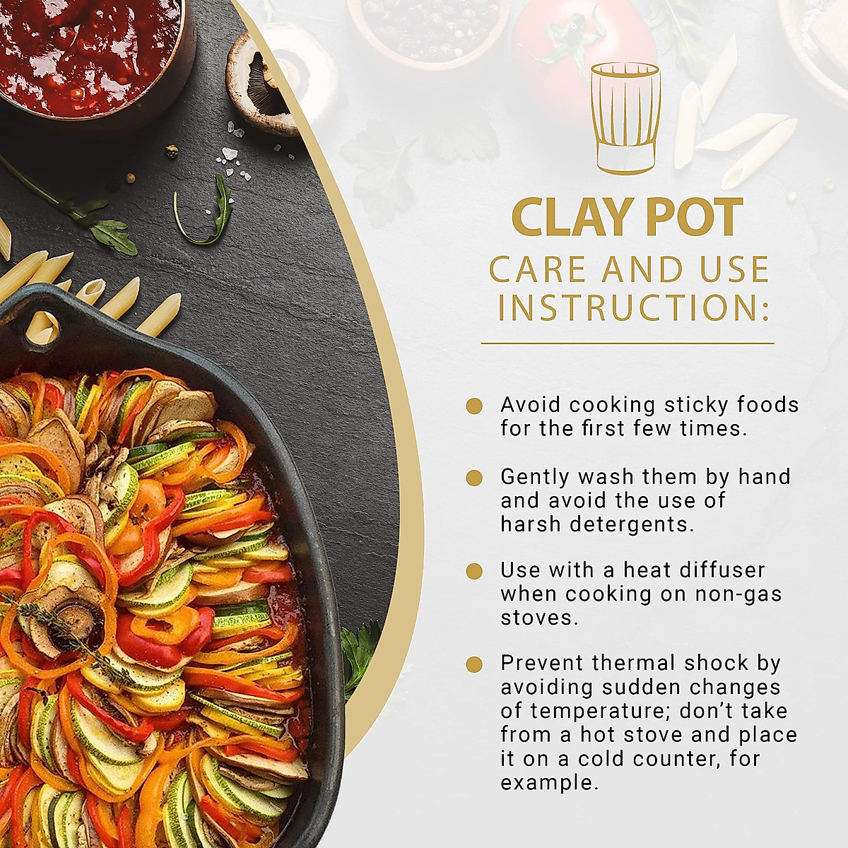 Toque Blanche Clay Pot Essentials - Versatile Clay Cooking Pots, Handmade Earthenware Cookware - Perfect for Cooking Soups, Stews, and More | Black - 6-Quart Large Pot with Handle & Lid