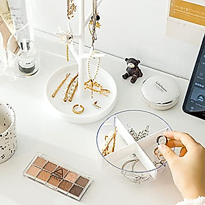 MZYOUHUO Rotating Jewelry Holder Organizer, 3 in1 Jewelry Tree Stand, 14.56 Inch High Necklace Holder Display for Necklaces Earrings Bracelets Watches Rings (White)