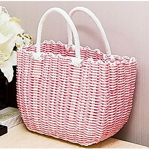 Woven Shopping Basket, Woven Handbag Shower Basket, Pink-Small (Size : Small)