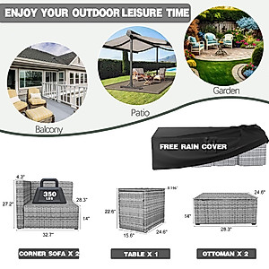 Vimstora 5 Pieces Outdoor Patio Sectional Furniture Set with Ottomans, Wicker Patio Furniture Conversation Sets Sofa for Backyard Garden Balcony Poolside,Waterproof, rain Cover