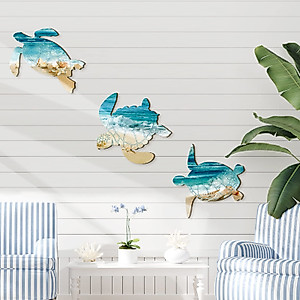 Tatuo Summer Coastal Wall Decor Beach Wall Art Decor Blue Sea Turtle Surfboard Seahorse Starfish Seashell Conches Crabs Sea Life Decor for Bathroom Bedroom Home(3 Pcs, Fresh Turtle Style)