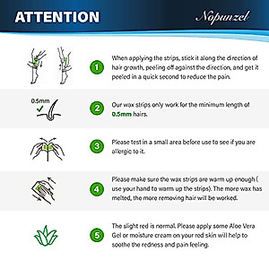 Nopunzel Wax Strips, Waxing Strips, Wax strips for Hair Removal, Facial Waxing Strips, Body Wax Strips for Arms, Legs, Chest, Back and Bikini, Hair Removal for Women and Men, Waxing Kit with 42 Wax Strips (2 Sizes) + 4 Calming Oil Wipes (Green)