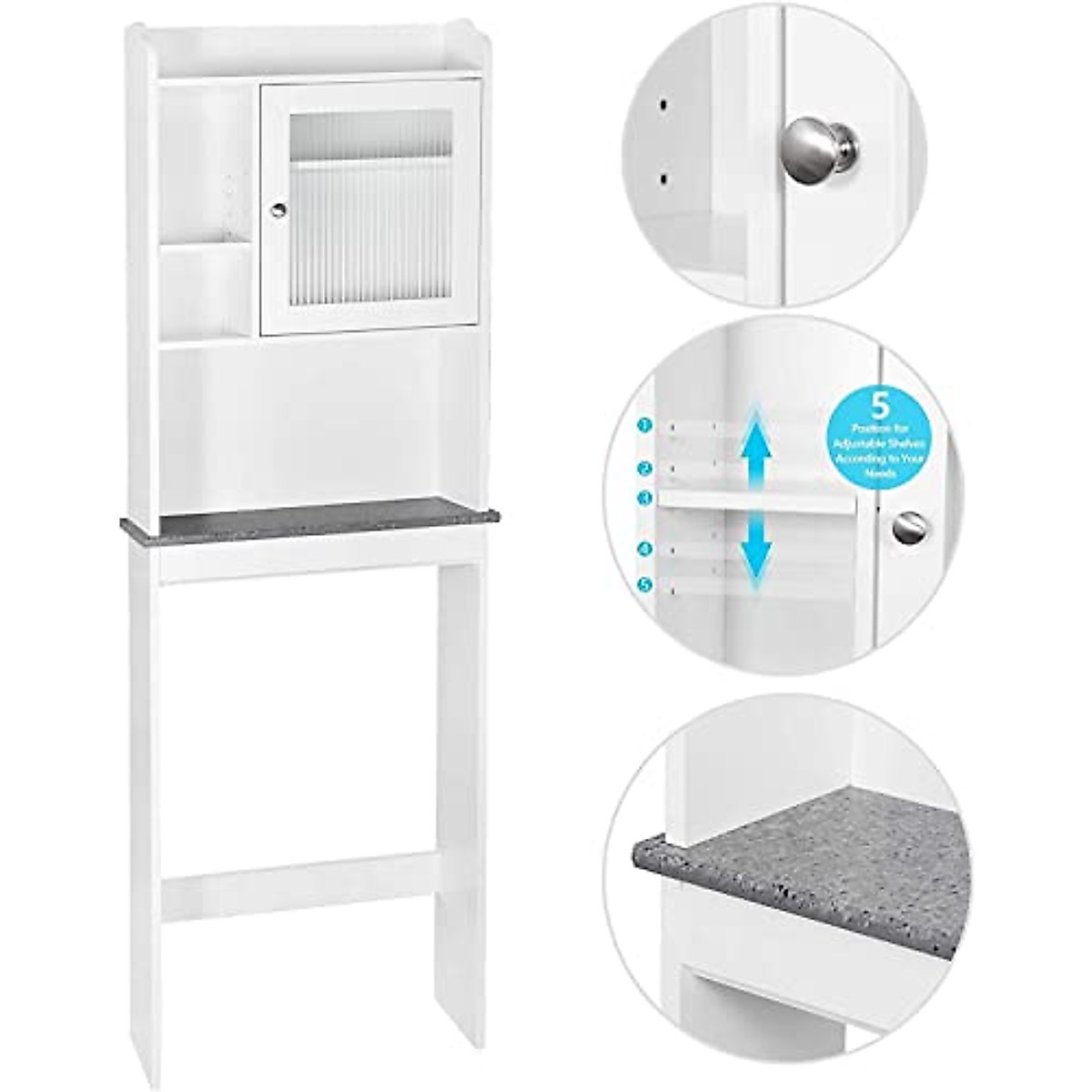 Wooden Bathroom Shelf Over The Toilet Cabinet Storage Space-Saving - Bathroom Freestanding Cabinet w/Adjustable Shelves, White