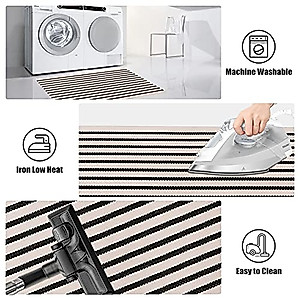 LEEVAN Black and White Striped Outdoor Rug Runner 24"x51" Layering Doormat Farmhouse Front Porch Rug Cotton Woven Washable Throw Carpet for Hallway/Front Steps/Bathroom/Kitchen/Home Entrance
