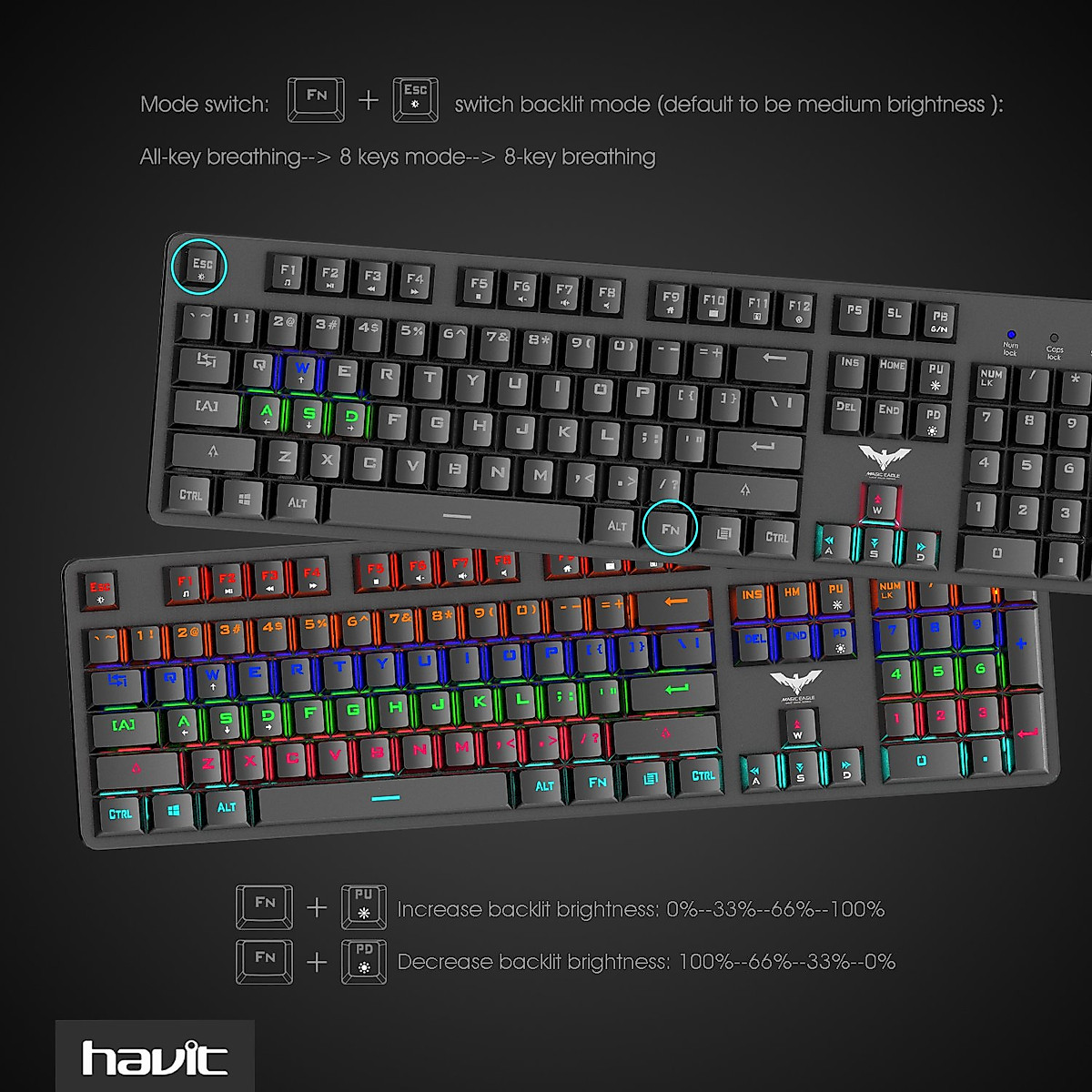 HAVIT LED Backlit Wired Mechanical Gaming Keyboard with Blue Switches,Black