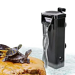 EmmaWu Turtle Filter Small Tank Filter Low Water Level Aquarium Filter Submersible Turtle Reptiles Amphibian Fish Shrimp Frog Crab Tank Filter (200L/H) (Black)