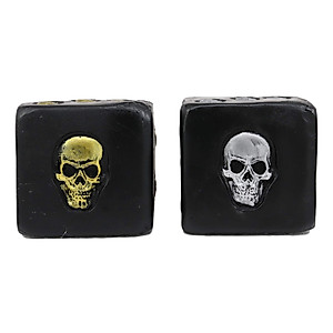 Ebros Oversized Large Decorative 2.25"High Cube Silver And Gold Skull Face Gaming Dice Set of 2 In Matte Black Finish As Ossuary Macabre Spooky Halloween Decor Sculpture Of Graveyard Skulls Skeletons