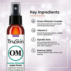 TruSkin Daily Facial Super Toner – for All Skin Types with Glycolic Acid, Vitamin C, Ocean Minerals and Organic Anti Aging Ingredients, 4 fl oz