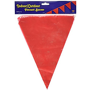 Beistle Red Plastic All Weather Pennant Banner Graduation Party Supplies, Hanging Decorations, 11" x 12'