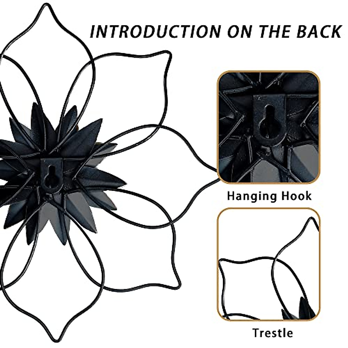 3pcs Metal Flower Garden Wall Decor Home Outdoor Fence Art Patio Floral Sculptures, Hanging Decorations for Yard Porch Living Room - 9.5 Inch