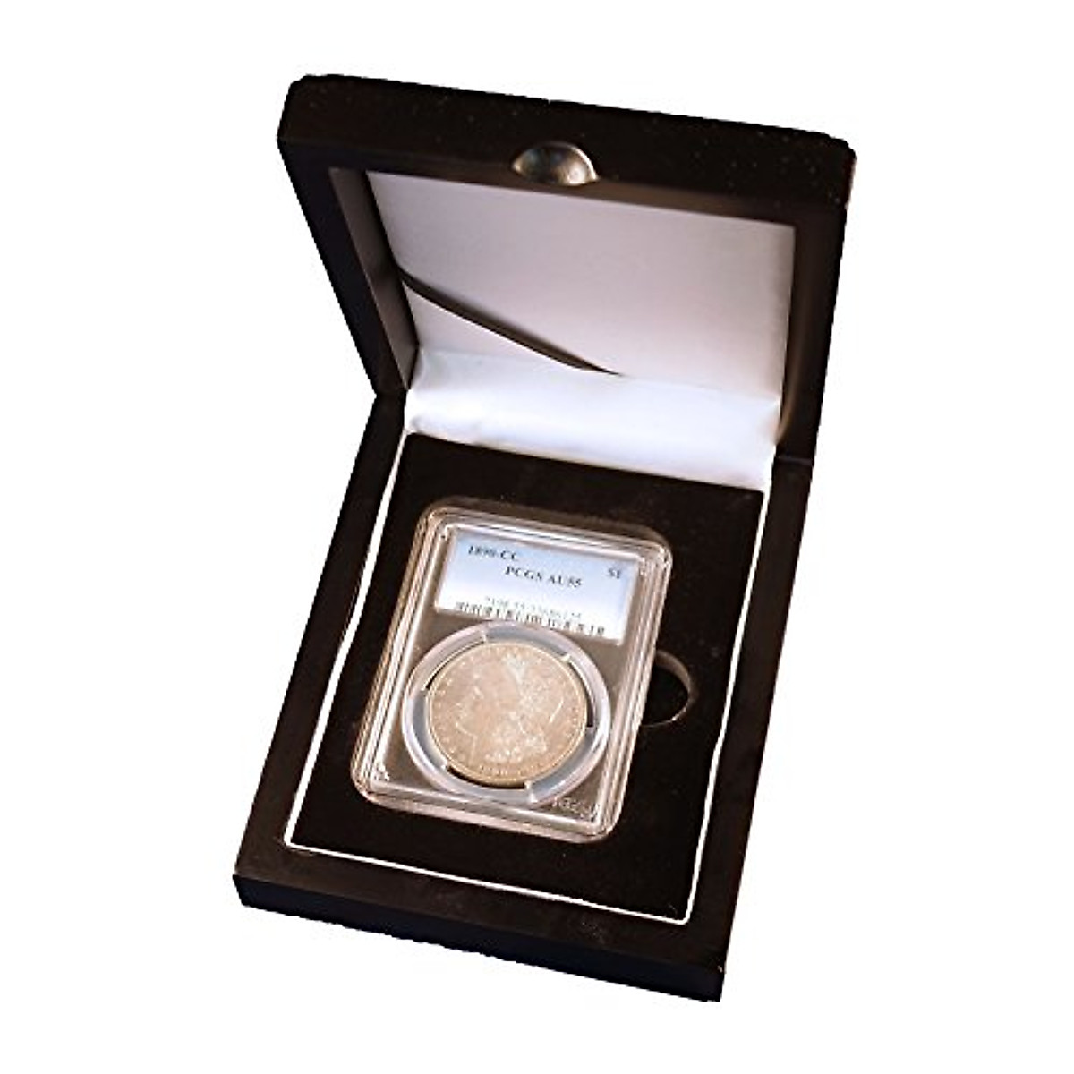 Guardhouse Wood Display Box for NGC/PCGS/Premier/Little Bear Elite Coins in Certified or Certified Style Holders/Slabs (Single Coin, Matte Black Finish)