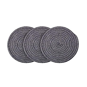 3Pcs Trivet Pot Holder, Hot Pads for Kitchen, Heat Resistant Trivets 100% Cotton Round Woven Potholders Set for Cooking and Baking, 7 Inch(Dark Grey)