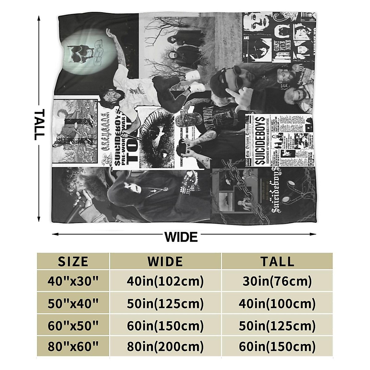 Suicide Hip Hop Music Boys Blanket, Ultra-Soft Micro Fleece Cover Blanket for Couch Sofa Bed, Soft Throw Blanket, Funny Graphic Bed Blanket for All Season 50"X40"