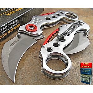 Pocket Knife Folding Tactical Rescue Knife Spring Assisted Open TAC-Force Silver KARAMBIT Claw Speedster Finger Hole TF-578S + Free eBook by Only US