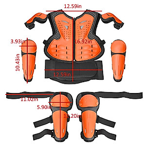 Kids Motorcycle Armor Vest Suit Body Dirt Bike Protective Gear Youth Chest Spine Protector Child Elbow Knee Pads for Outdoor Racing Riding Skating Snowboarding Skiing Orange