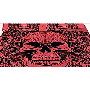 YSJ 3 PCS Skull Twin Full Queen King Duvet Cover Set with Zipper Closure,Ties-Black Red Skull Pattern Printed-King Size Bedding Set Comforter Protector Pillowcases (Queen)