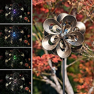 Solar Wind Spinner Magnolia Multi-Color Seasonal LED Lighting Solar Powered Glass Ball with Kinetic Wind Spinner Dual Direction for Patio Lawn & Garden