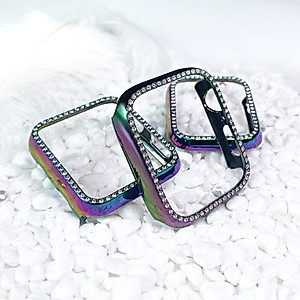 Yolovie Compatible for Apple Watch Case 38mm 40mm 42mm 44mm Bling Crystal Diamonds Rhinestone Bumper Cover for Women Girl, Hard PC Protective Frame for iWatch Series 6/5/4/3/2/1/SE/SE2-44mm Colorful