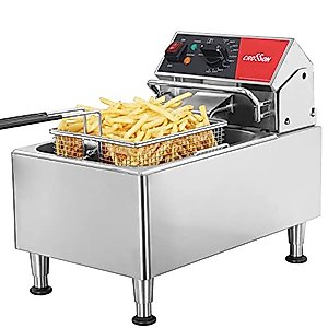 CROSSON ETL Listed 13Lbs Electric Countertop Deep Fryer with Easy-assembling Solid Basket ,Removeable Oil Container for Restaurant Home Use-120V,1800W Commercial Deep Fryer