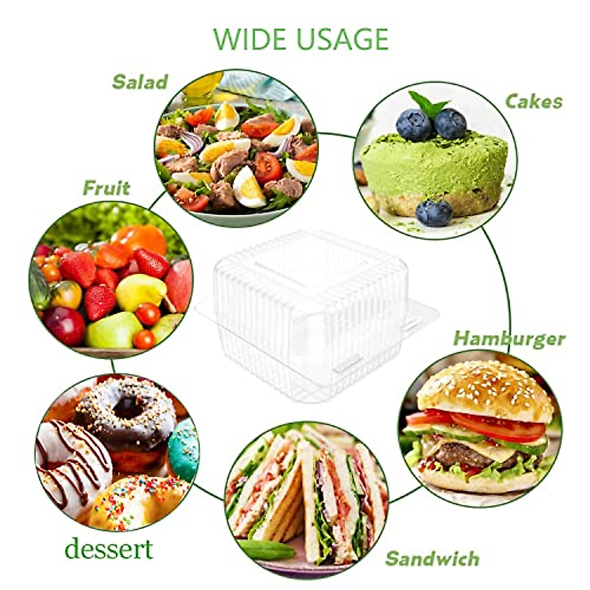 70 Pcs Clear Plastic Hinged Take Out Containers Disposable Clamshell Food Cake Containers with Lids 5.3 x 4.7 x 2.8 inch for Dessert, Cakes, Cookies, Salads, Pasta, Sandwiches