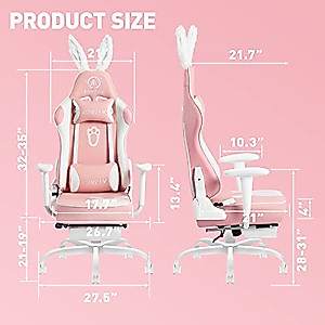 JOYFLY Pink Gaming Chair, Gamer Chair with Footrest for Girls Ergonomic Racing Style Computer PC Office Chair with Bunny Ears for Adults Teens, Headrest and Lumbar Support, 350lbs, Gift, Pink
