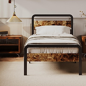 Upcanso 12 Inch Twin XL Bed Frame with Wood Headboard and Footboard, Platform Twin XL Bed Frames No Box Spring Needed with Heavy Duty Slats for Kids, Easy Assembly